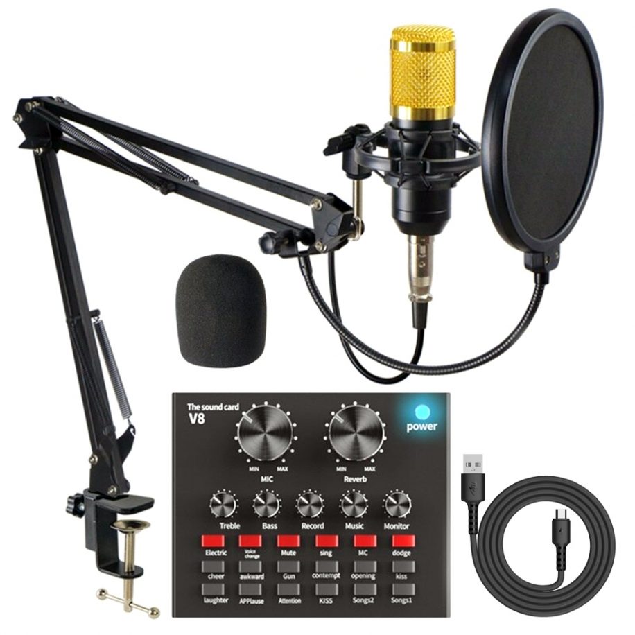 BM800 Condenser Mic with V8 Live USB Mixer Sound Card - MuzikOne